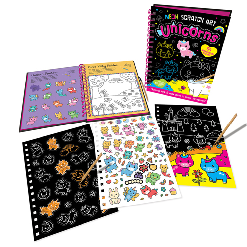 Neon Scratch Art Unicorns – Owlbooks.dk